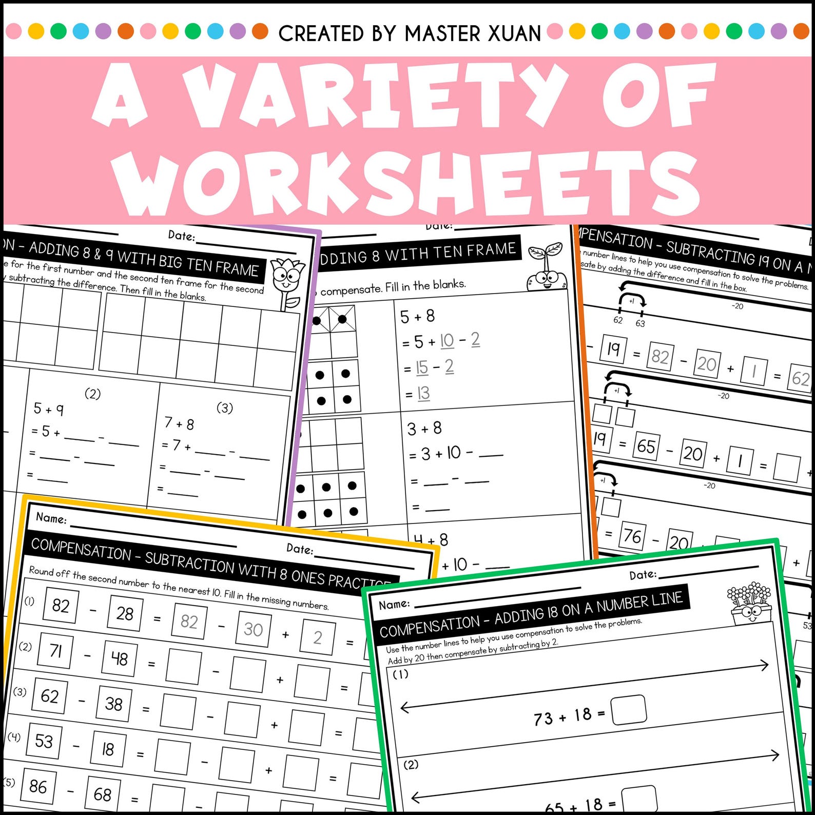Addition and Subtraction Within 100 Worksheets Math Compensation ...