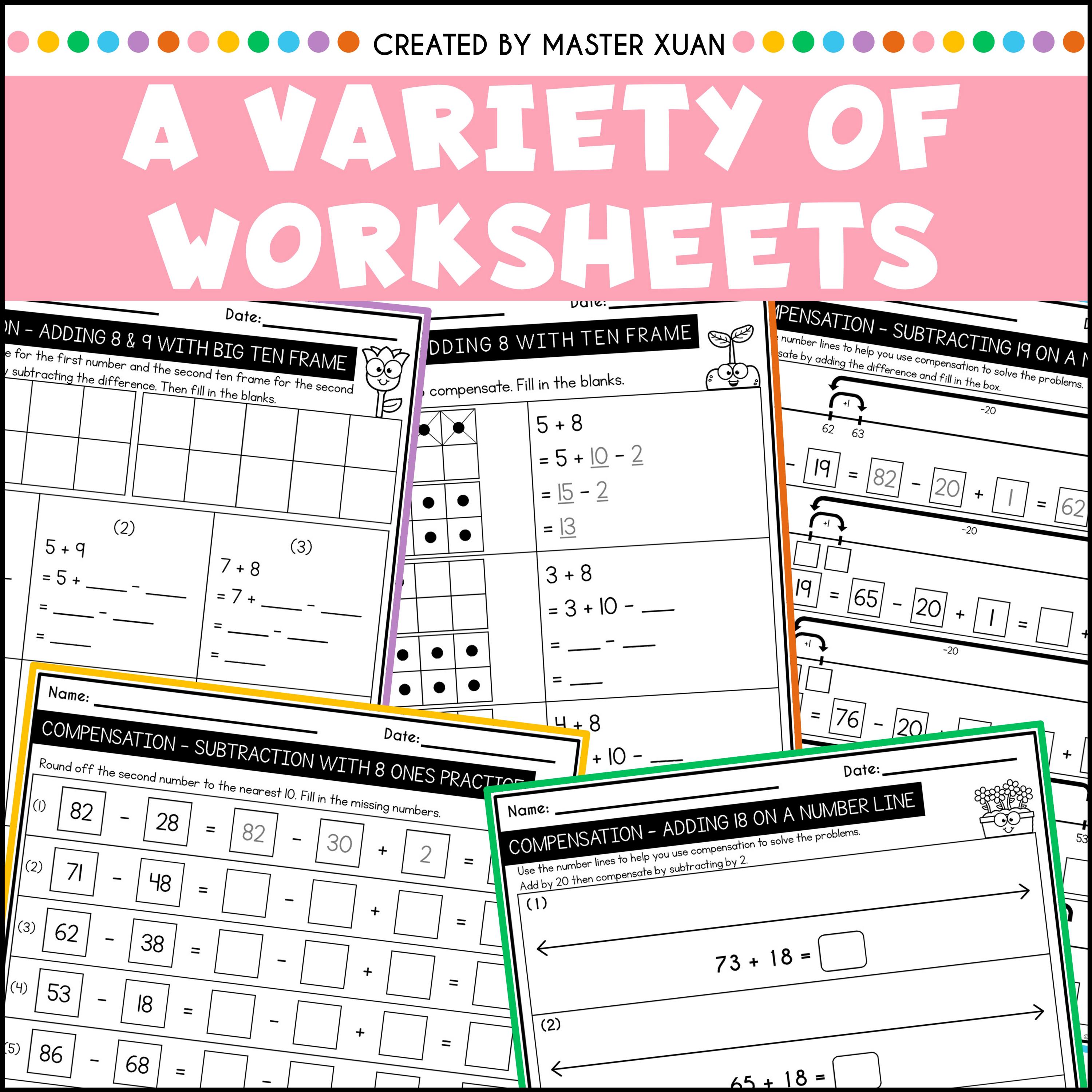 Addition and Subtraction Within 100 Worksheets Math Compensation ...
