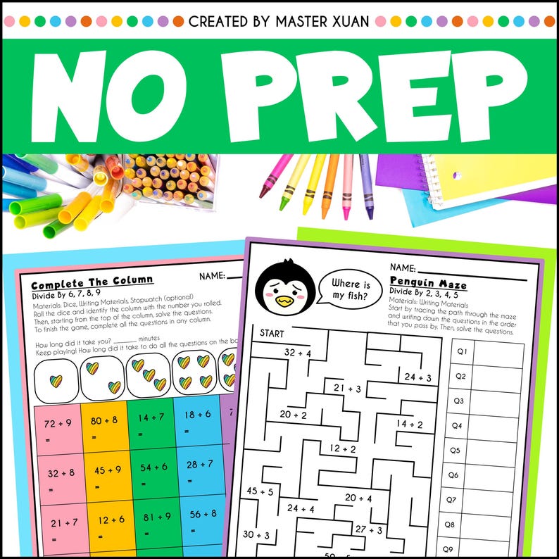 Division Game Worksheets for Homeschool Math Review Fact Fluency ...
