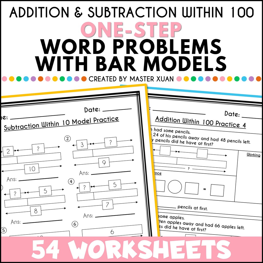 One Step Addition and Subtraction Word Problems Within 100 Worksheets ...