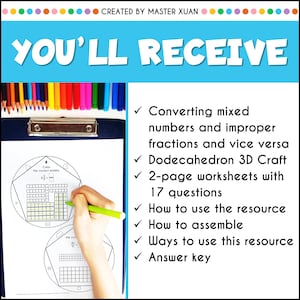 Mixed Numbers and Improper Fractions Math Craft Printable Activities ...