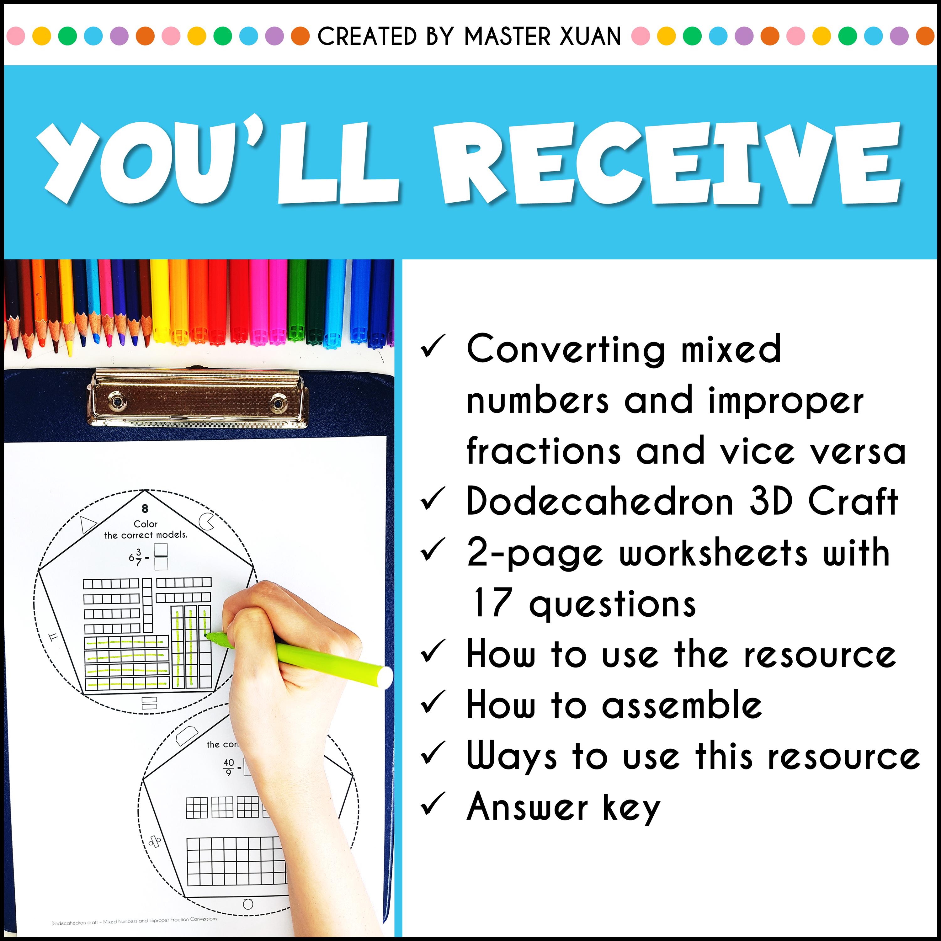Mixed Numbers and Improper Fractions Math Craft Printable Activities ...