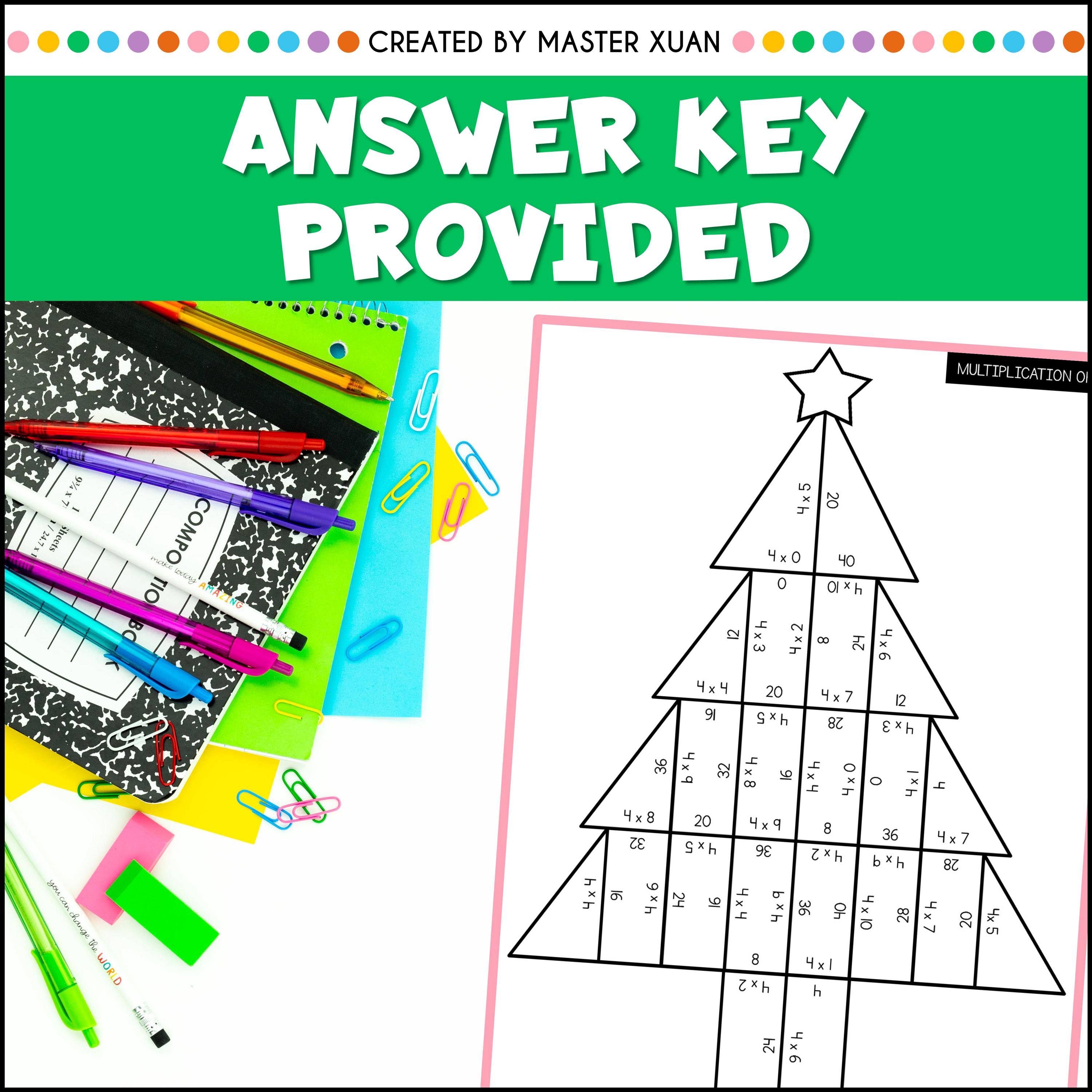 3rd 4th Grade Christmas Tree Jigsaw Puzzle Math Multiplication Facts ...