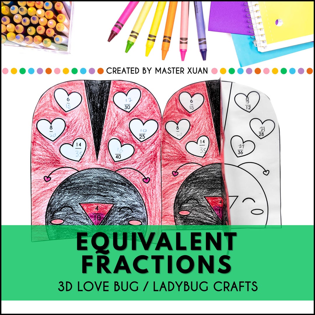 Valentine's Day Math Fractions Ladybug Craft Activity Fourth Grade Kids ...