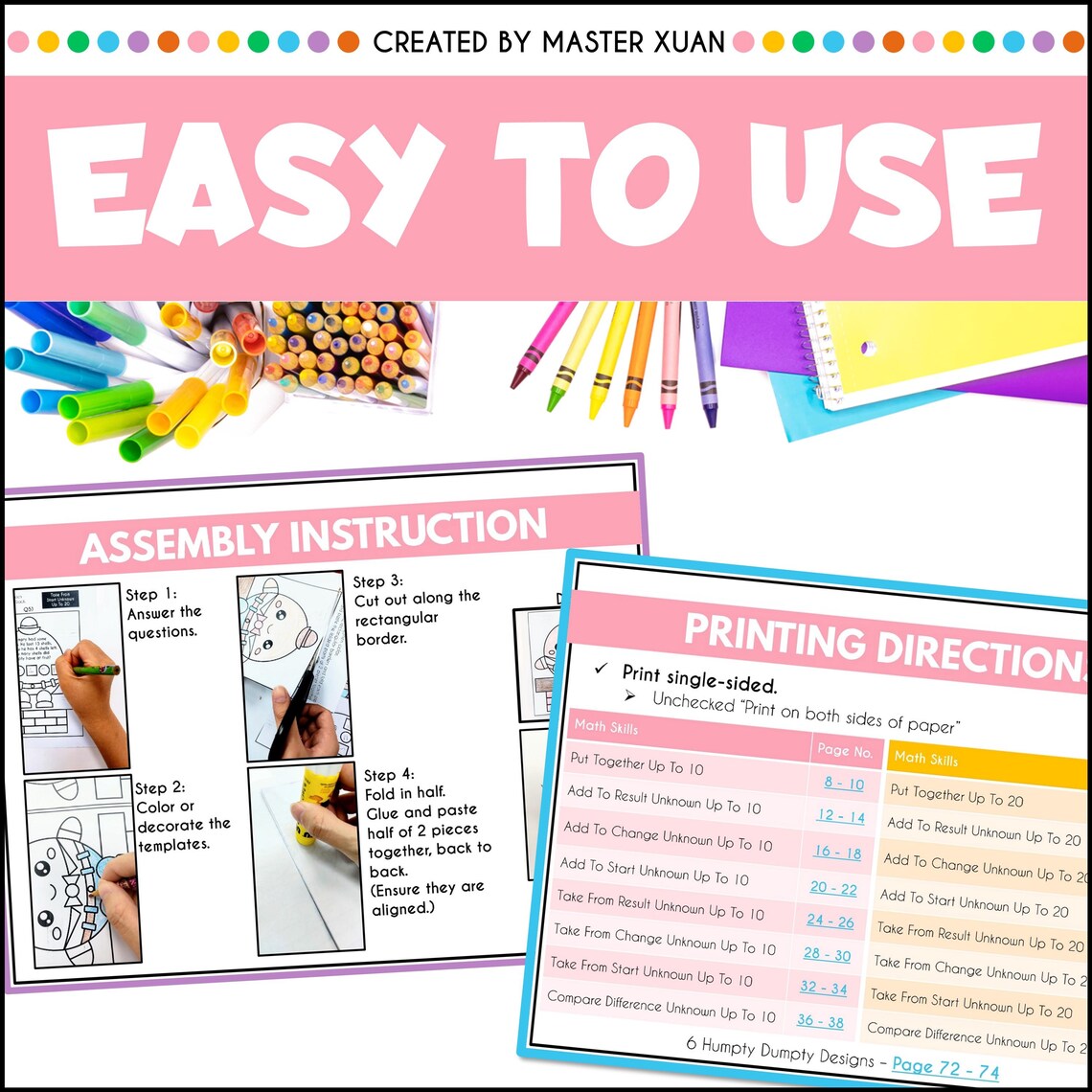 Addition and Subtraction up to 20 Word Problems Math Center 3D Humpty ...