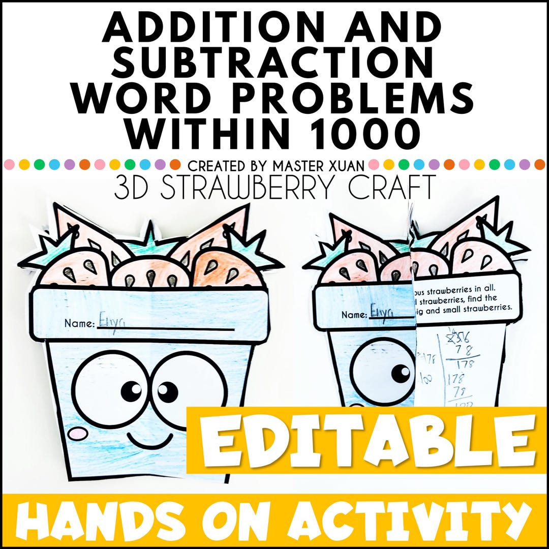 Addition and Subtraction Word Problems Within 1000 Activity for 2nd ...