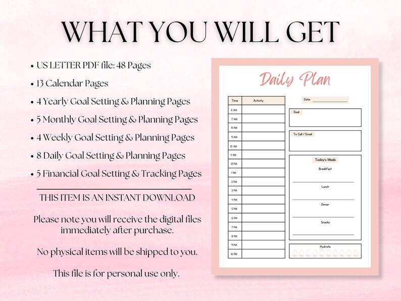 2026 Pink Boho Planner Printable for Her: Yearly Monthly Weekly Daily ...