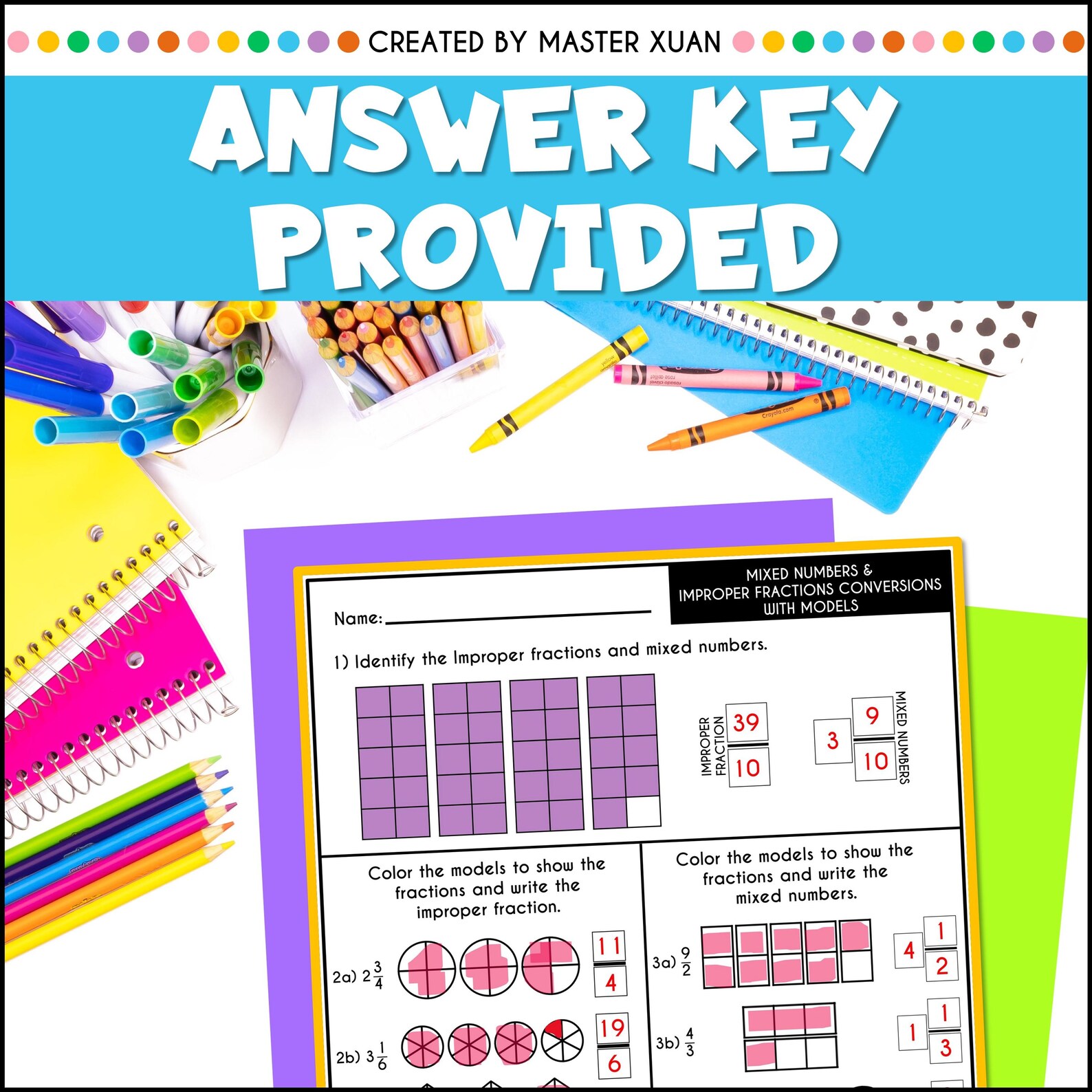 Mixed Numbers and Improper Fractions Math Craft Printable Activities ...