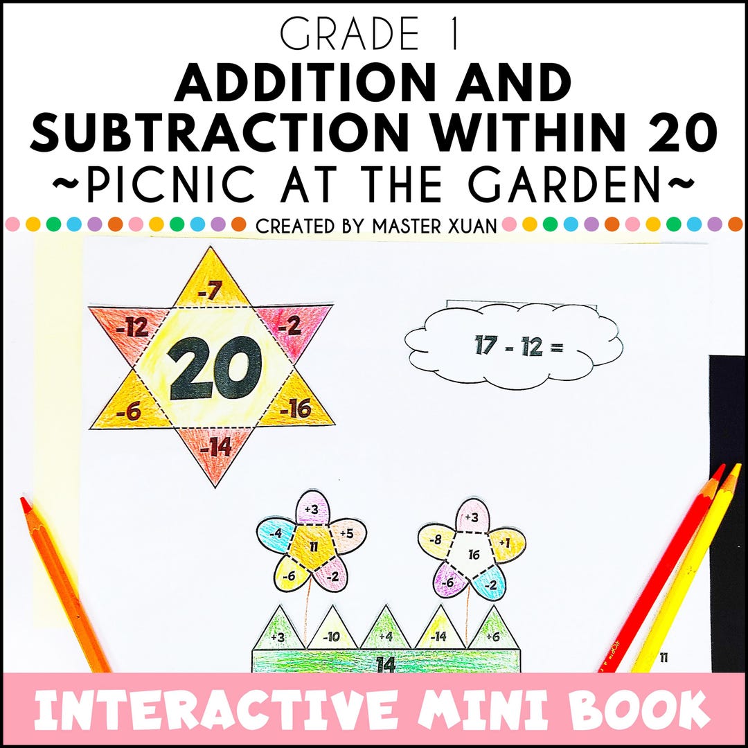 Cut and Paste Activity for 1st Grade Math Add & Subtract Within 20 ...