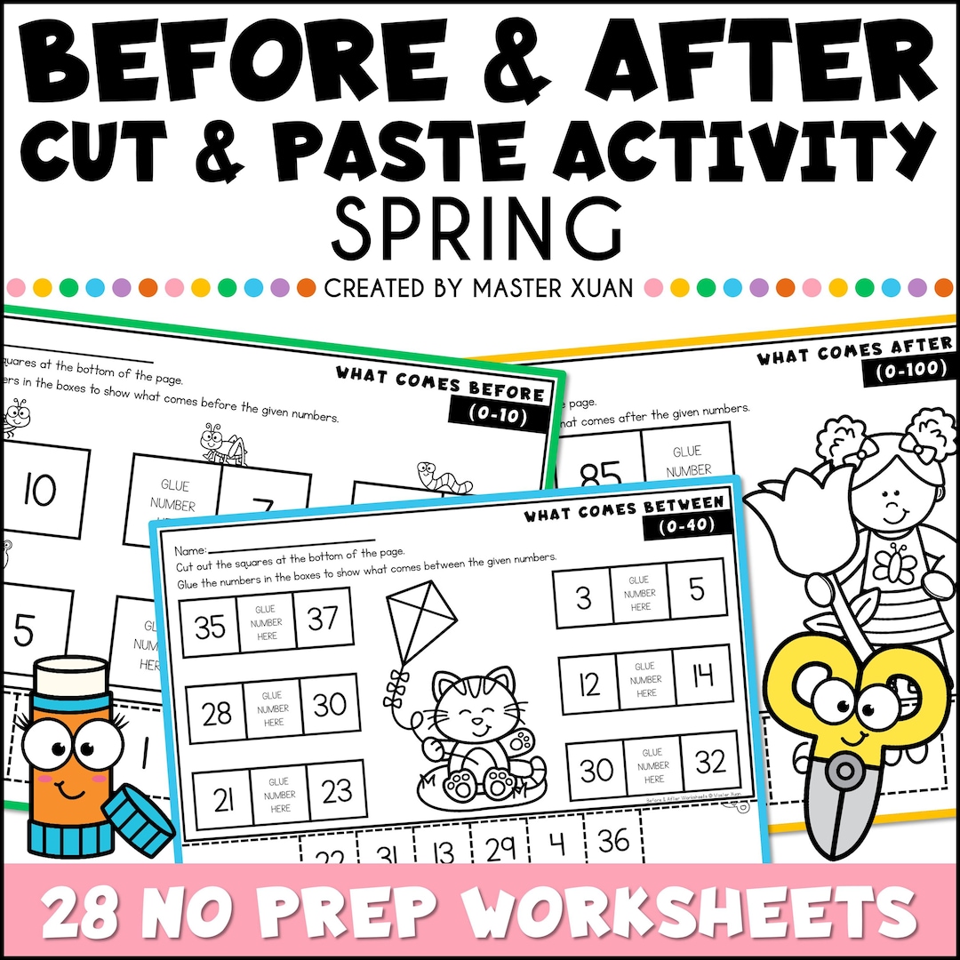 Before and After Number Within 100 Worksheets for First Grade Math Cut ...