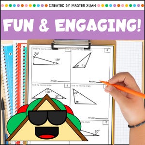 Missing Angles in Triangles Worksheets for 5th Grade Mystery Puzzle ...