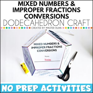 Mixed Numbers and Improper Fractions Math Craft Printable Activities ...