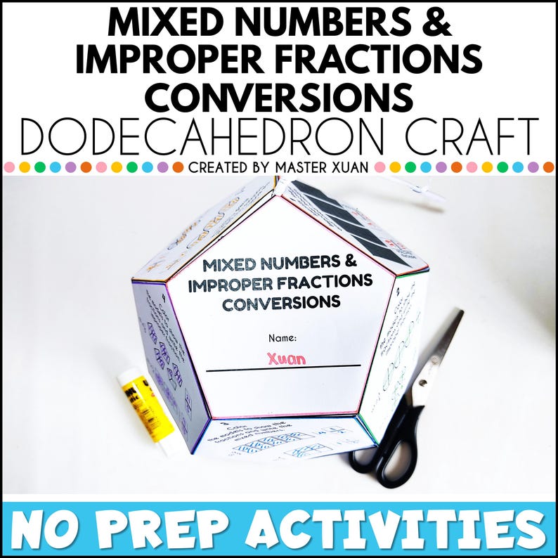 Mixed Numbers and Improper Fractions Math Craft Printable Activities ...