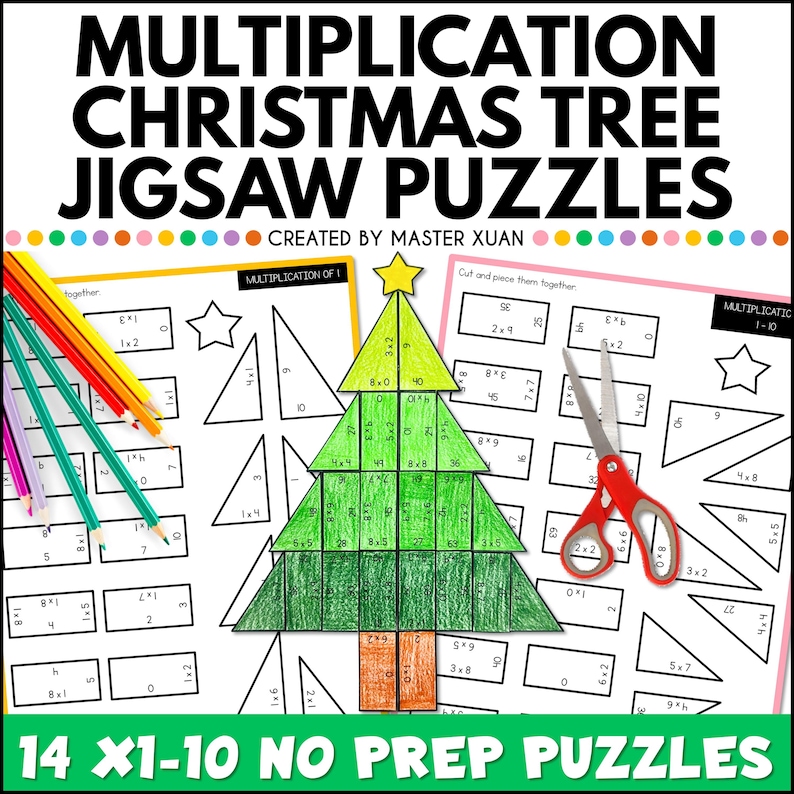 3rd 4th Grade Christmas Tree Jigsaw Puzzle Math Multiplication Facts ...