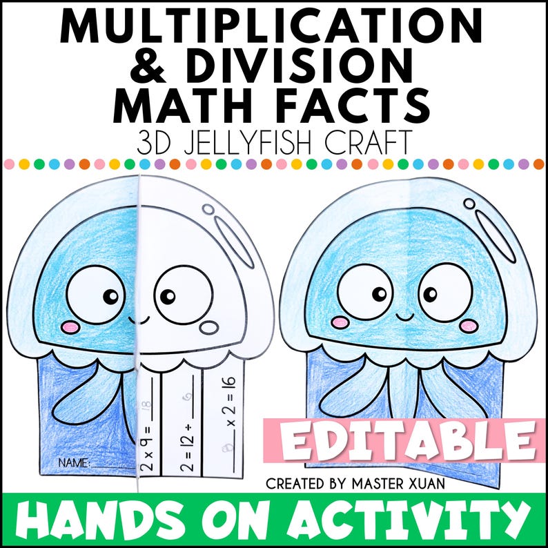 3D Jellyfish Craft for 3rd Grade Math Facts Multiplication Printable ...