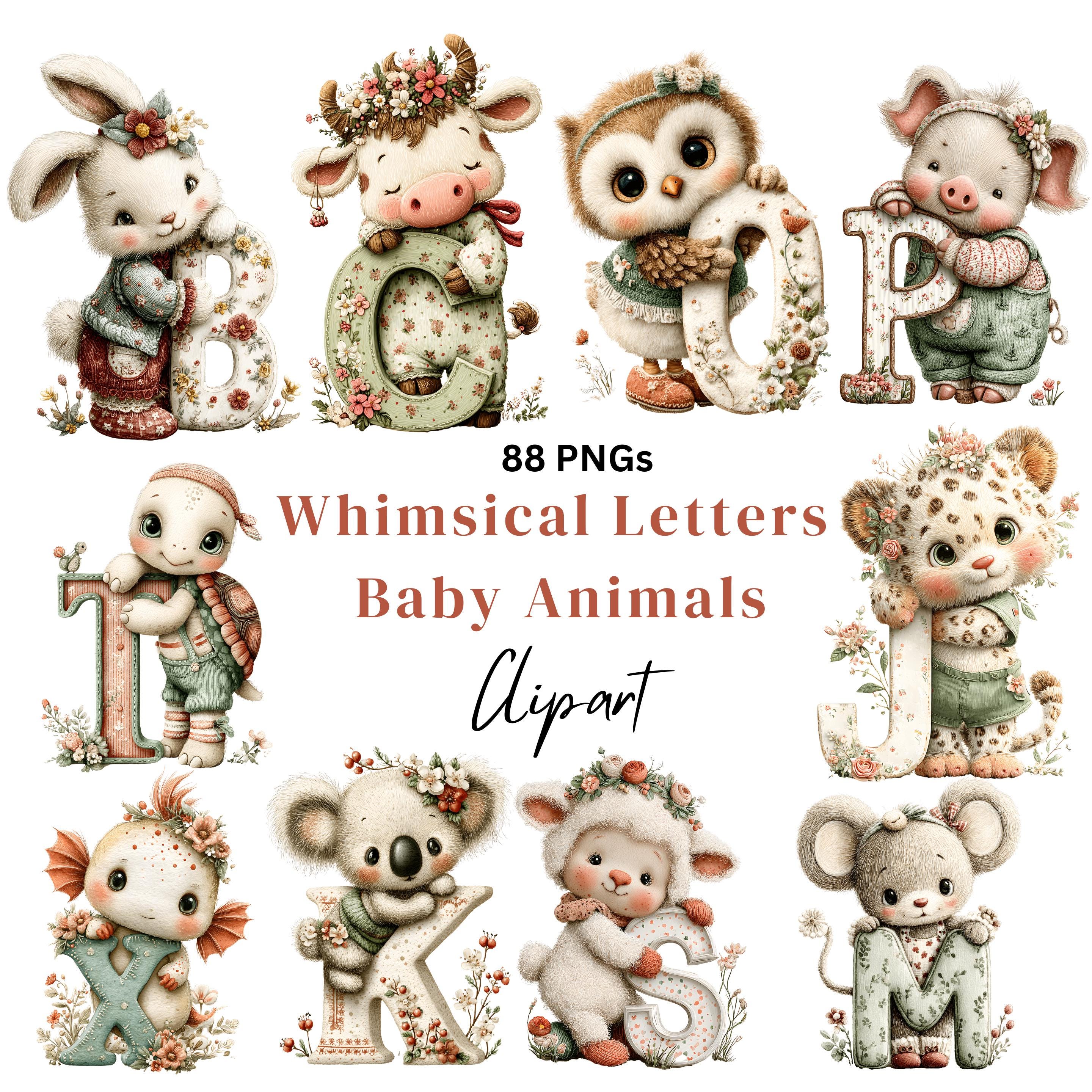 88 Whimsical Letters Baby Animals Alphabet Clipart Nursery Animal ...