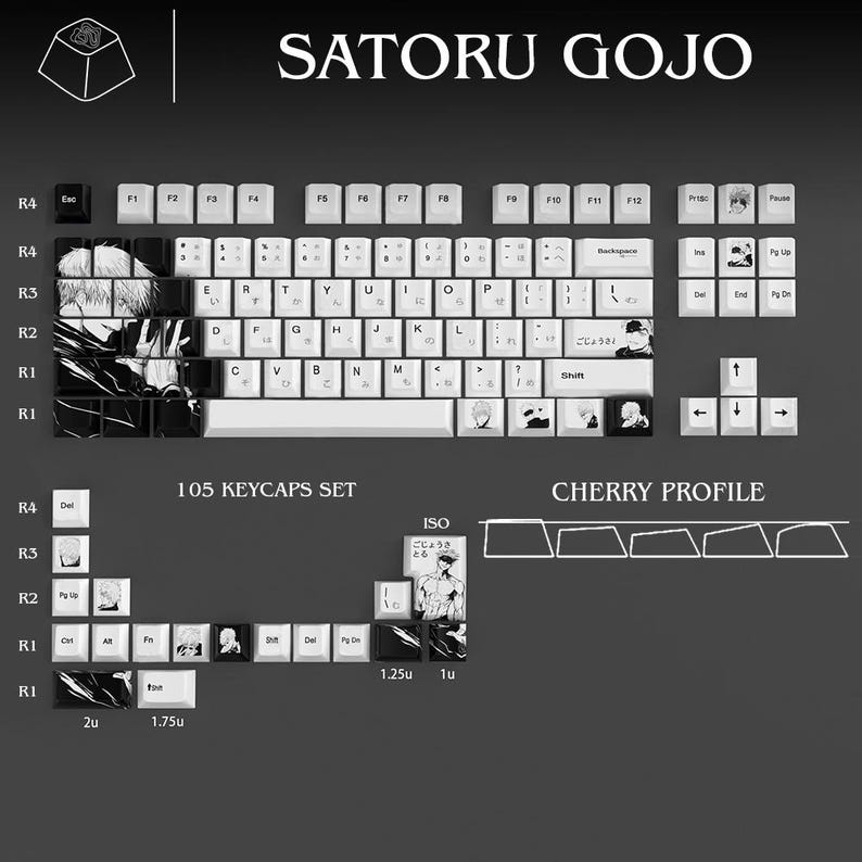 JJK Satoru Gojo - PBT Keycaps Anime Theme Dye-sub Cherry Profile for MX ...