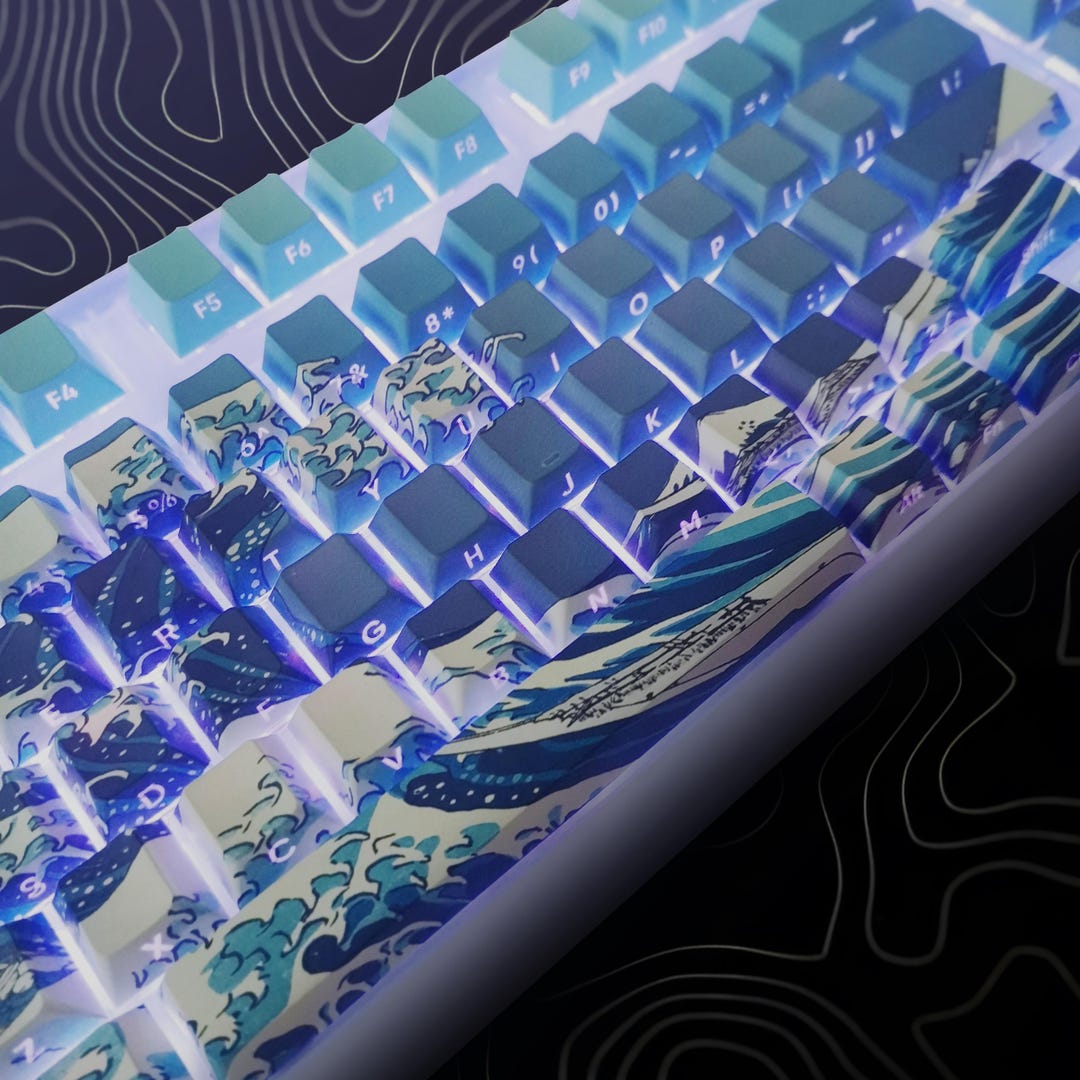 Kanegawa Wave PBT Keycaps - Backlit Dye-sub Cherry Profile Key Caps for ...