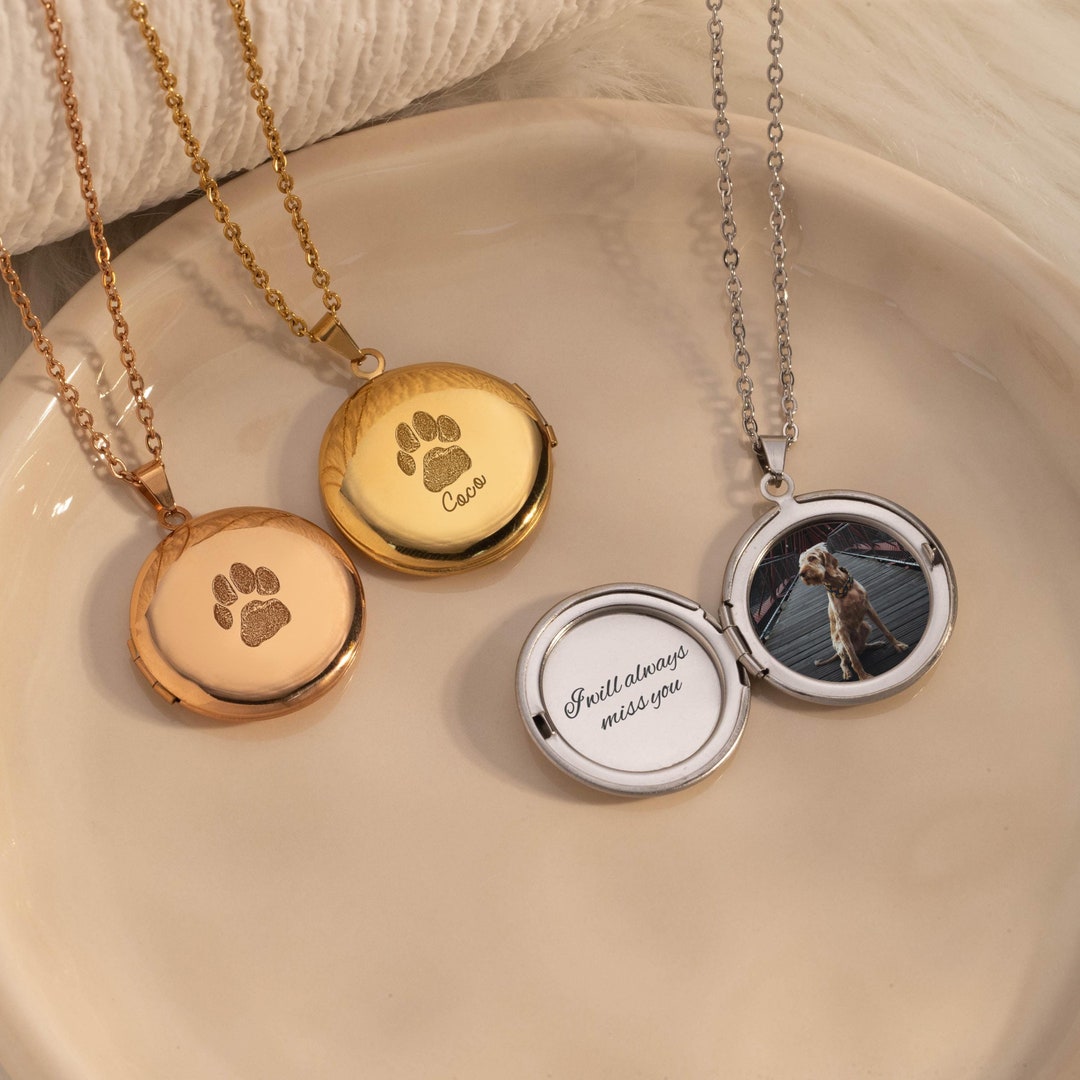 Actual Dog Paw Print Locket Necklace, Custom Pet Photo Locket Necklace ...