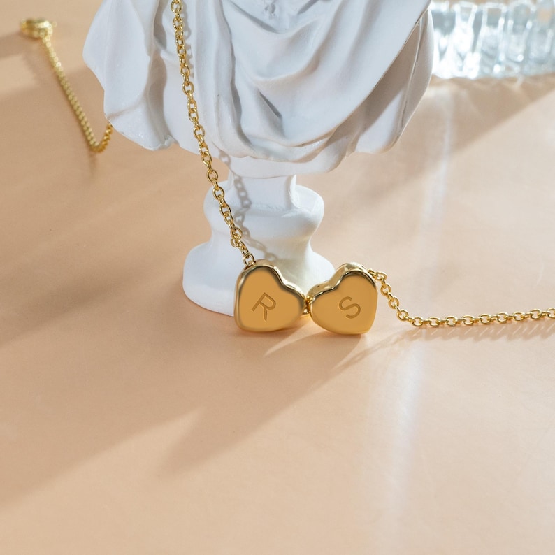 14K Gold Heart Initial Necklace, Custom Engraved 3D Heart Necklace ...