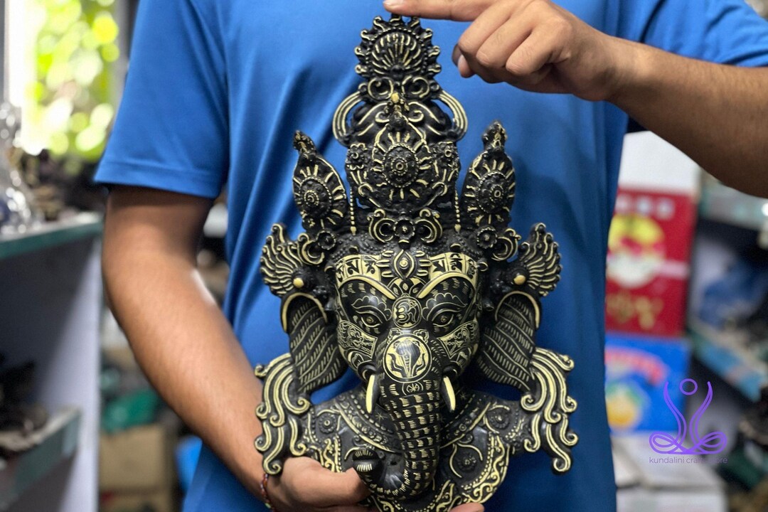 Handcrafted Lord Ganesh Mask: Antique Style Black Resin Wall Hanging - Etsy