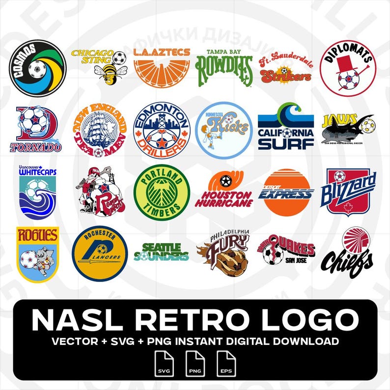 NASL Retro Logo Bundle Vintage 1970s-80s Soccer Emblems PNG & SVG ...