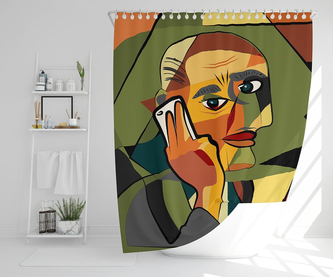 Portrait Cubism Art Style,man Calls on a Phone shower Curtain - Etsy