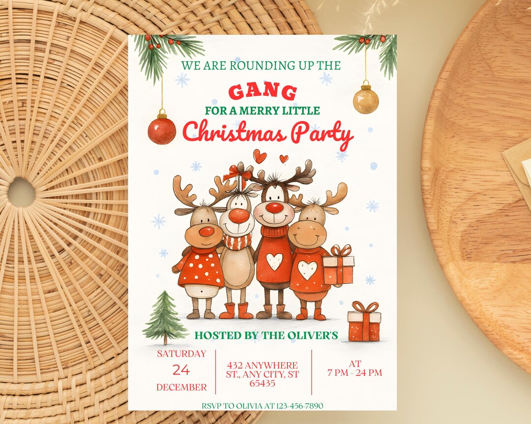 Editable Reindeer Christmas Party Invitation, Rudolph Holiday Template ...