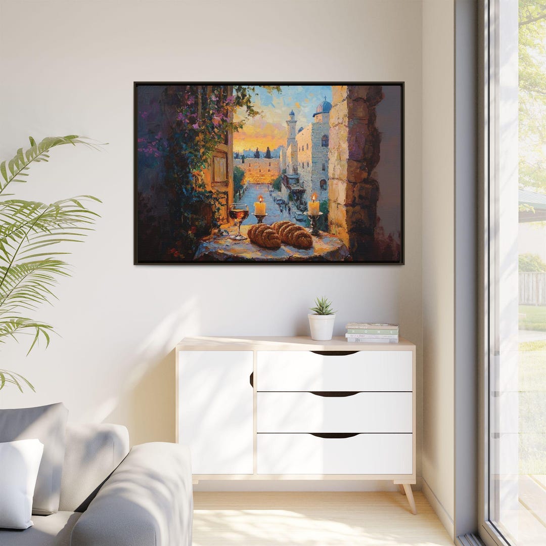 Framed Jewish Wall Art Shabbat Old City, Kotel Jerusalem Acrylic ...