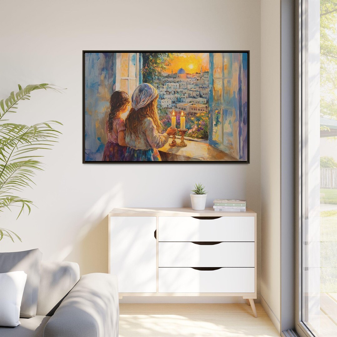 Canvas Framed Jewish Wall Art Shabbat Old City, Kotel Jerusalem Artwork ...