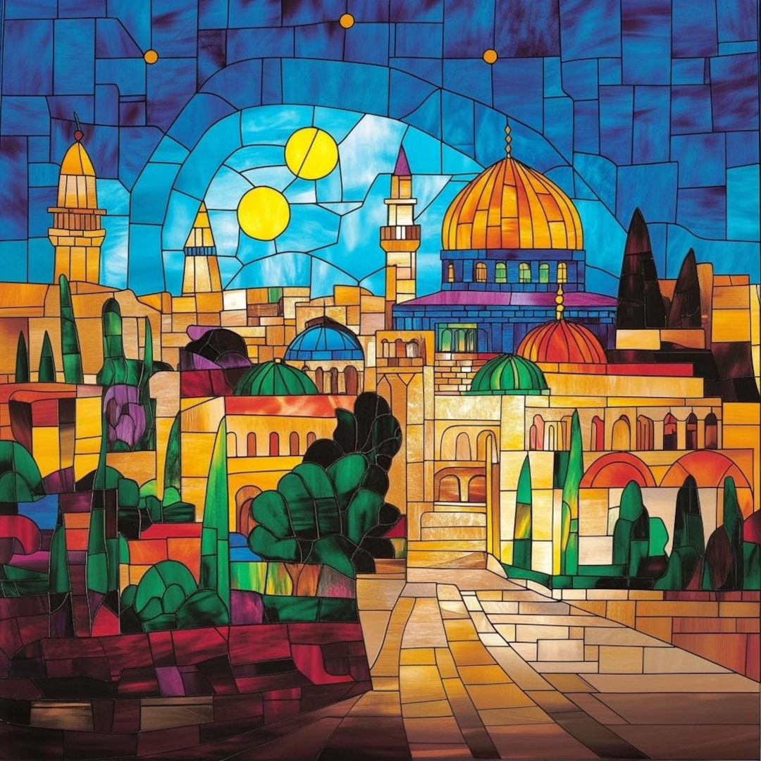 Stained Glass Framed Jewish Art | Jerusalem Kotel Fine Art | Modern ...
