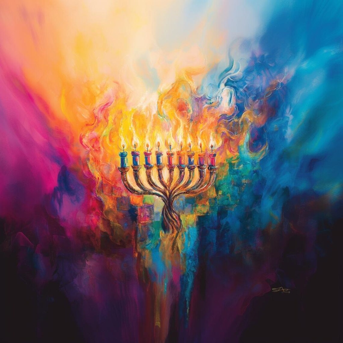 Vibrant Menorah Wall Decor| Jewish Home Blessing | Judaica Modern Fine ...