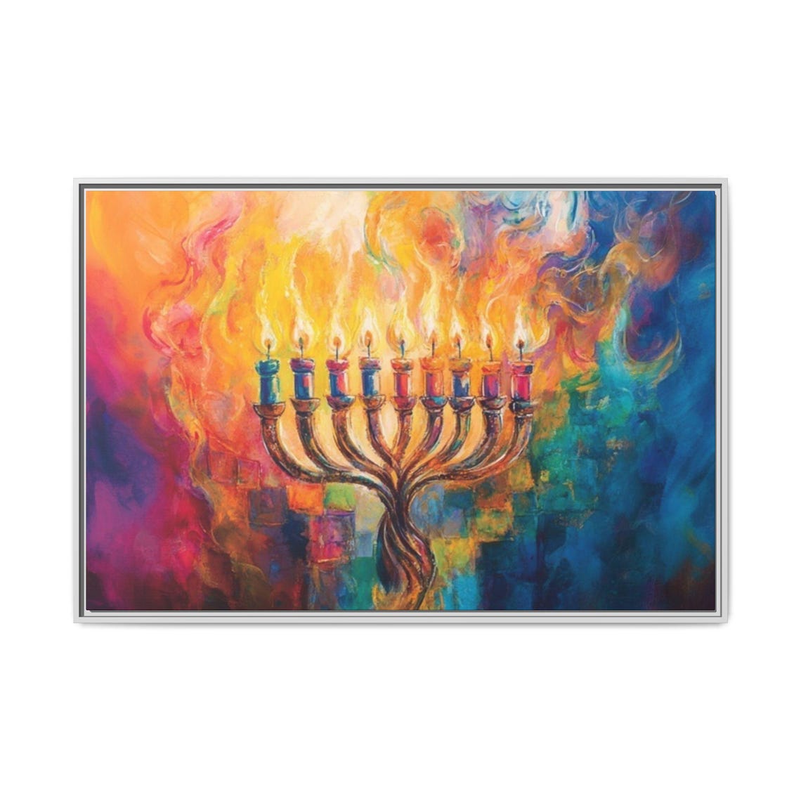Vibrant Menorah Wall Decor| Jewish Home Blessing | Judaica Modern Fine ...