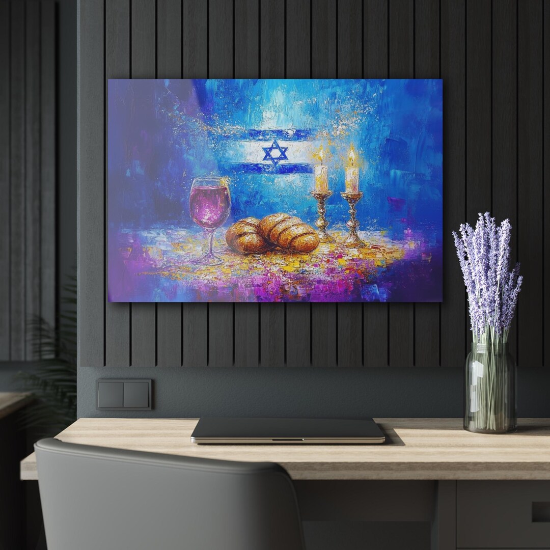 Modern Acrylic Shabbat Wall Art: Jewish Blessing With Israel Flag - Etsy