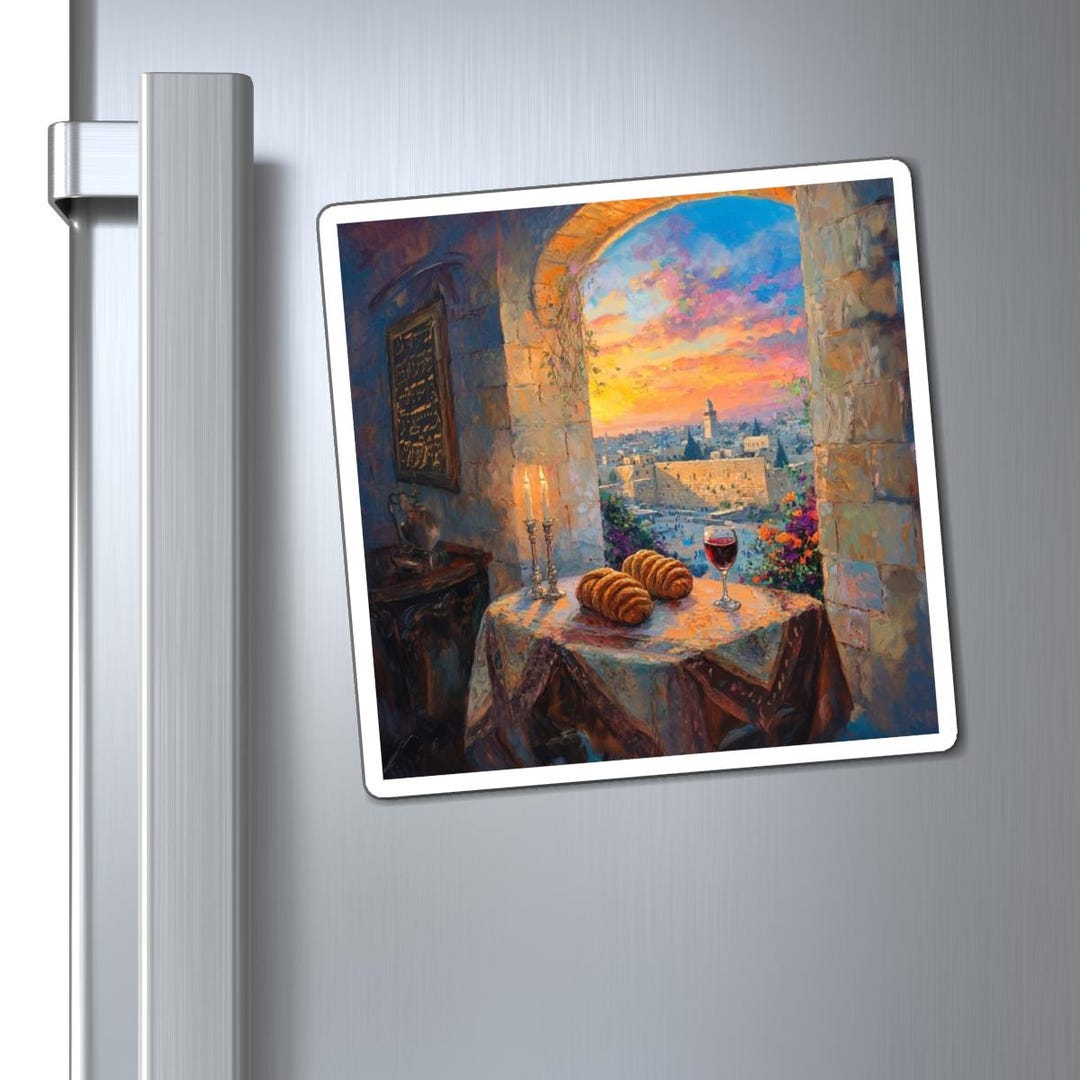 Jewish Kitchen Decor, Jewish Art Fridge Magnets, Shabbat in Jerusalem ...