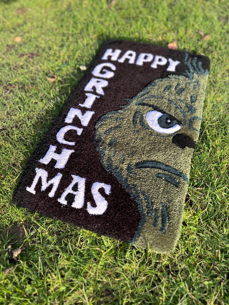 Grinchmas Tufted Rug, Handmade Punch Needle Carpet, Colorful Aesthetic ...