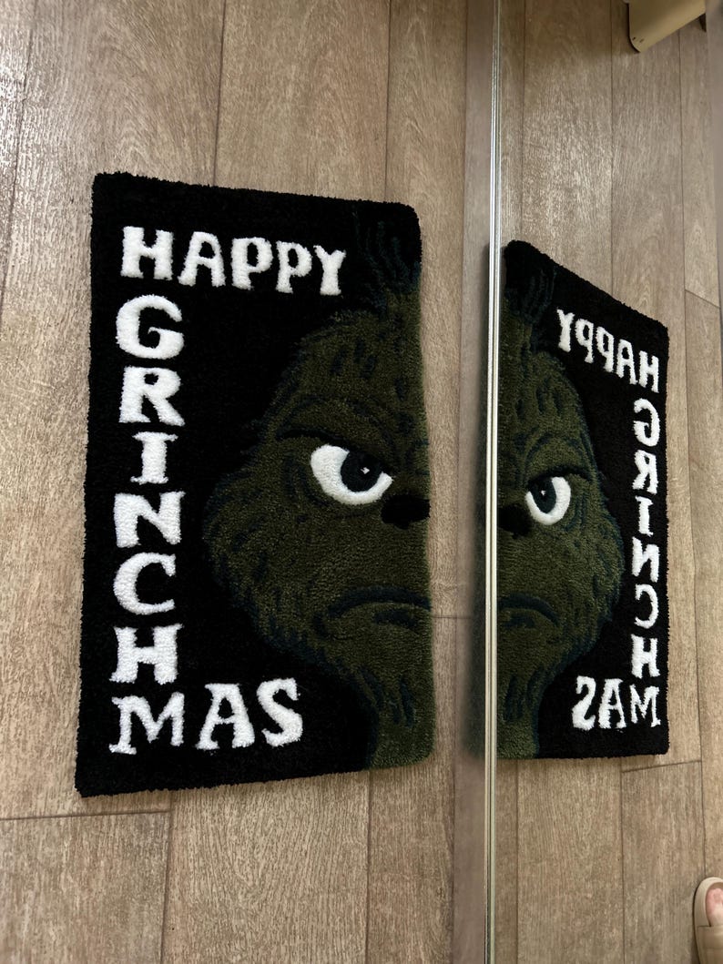 Grinchmas Tufted Rug, Handmade Punch Needle Carpet, Colorful Aesthetic ...