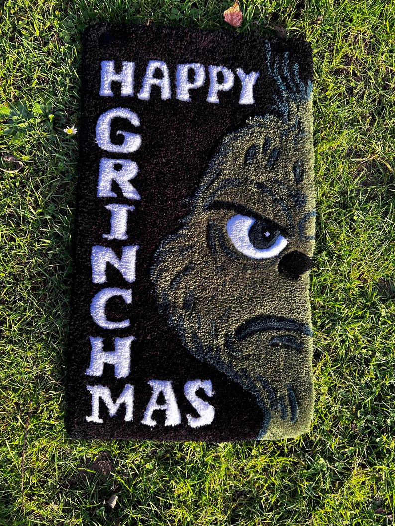 Grinchmas Tufted Rug, Handmade Punch Needle Carpet, Colorful Aesthetic ...