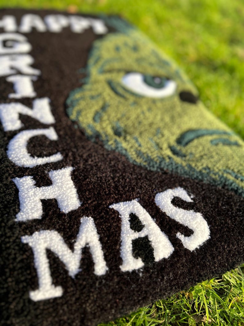 Grinchmas Tufted Rug, Handmade Punch Needle Carpet, Colorful Aesthetic ...