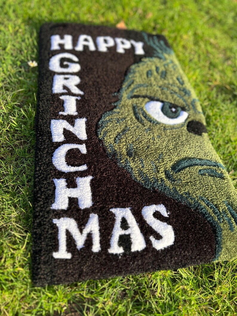 Grinchmas Tufted Rug, Handmade Punch Needle Carpet, Colorful Aesthetic ...