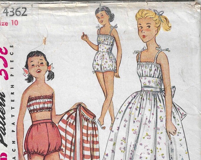 1950's Simplicity 4362 Sewing Pattern Girls Sunsuit With Gathered Skirt ...
