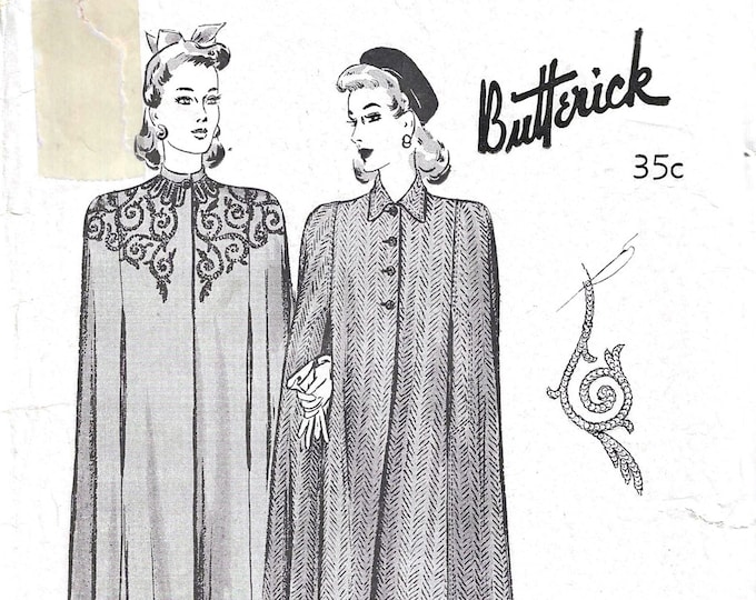 1940's Rare Butterick 1779 Sewing Pattern Evening or Afternoon Cape ...