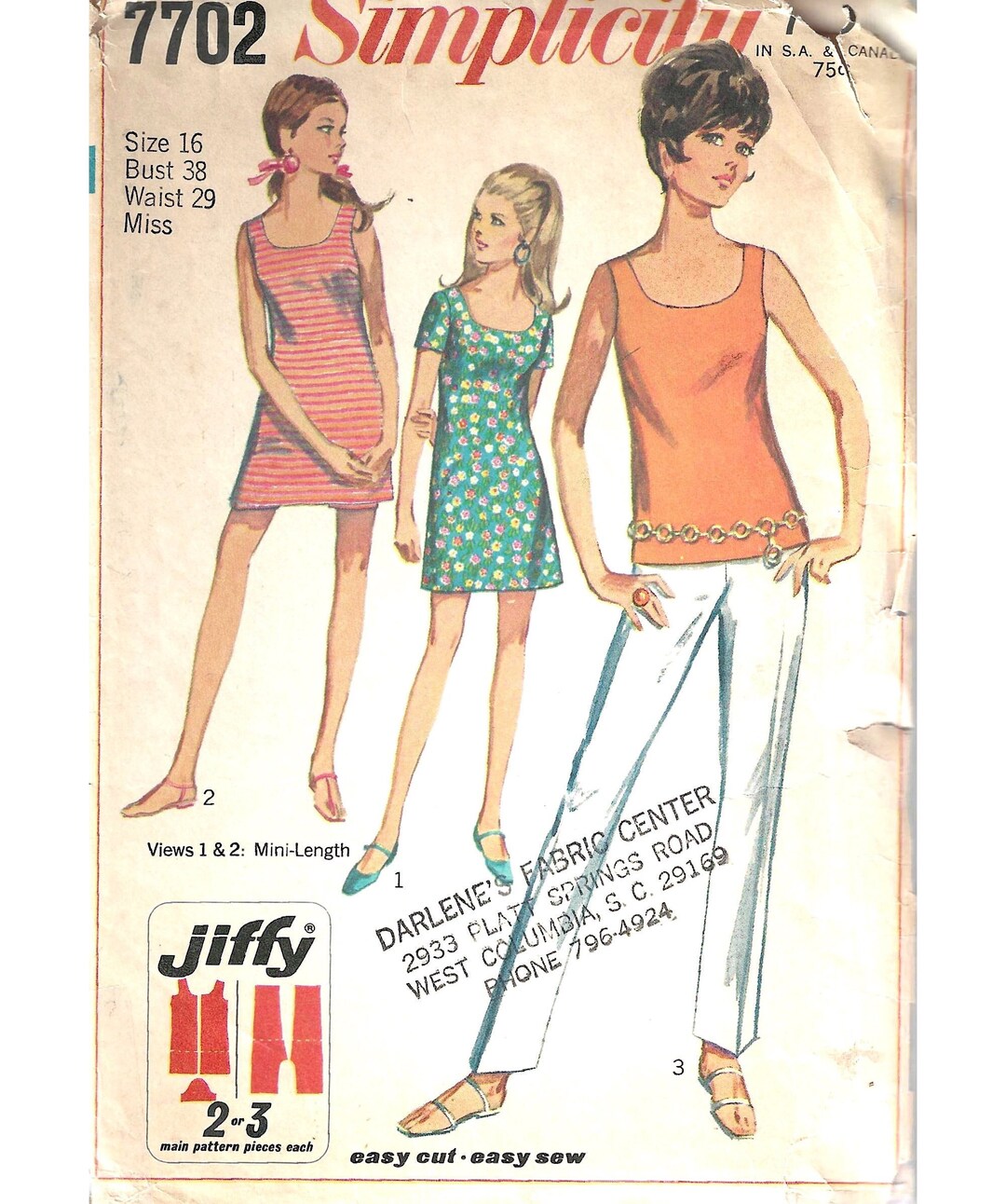 1960's Simplicity Sewing Pattern No. 7702 Sheath Mini Dress With Low ...