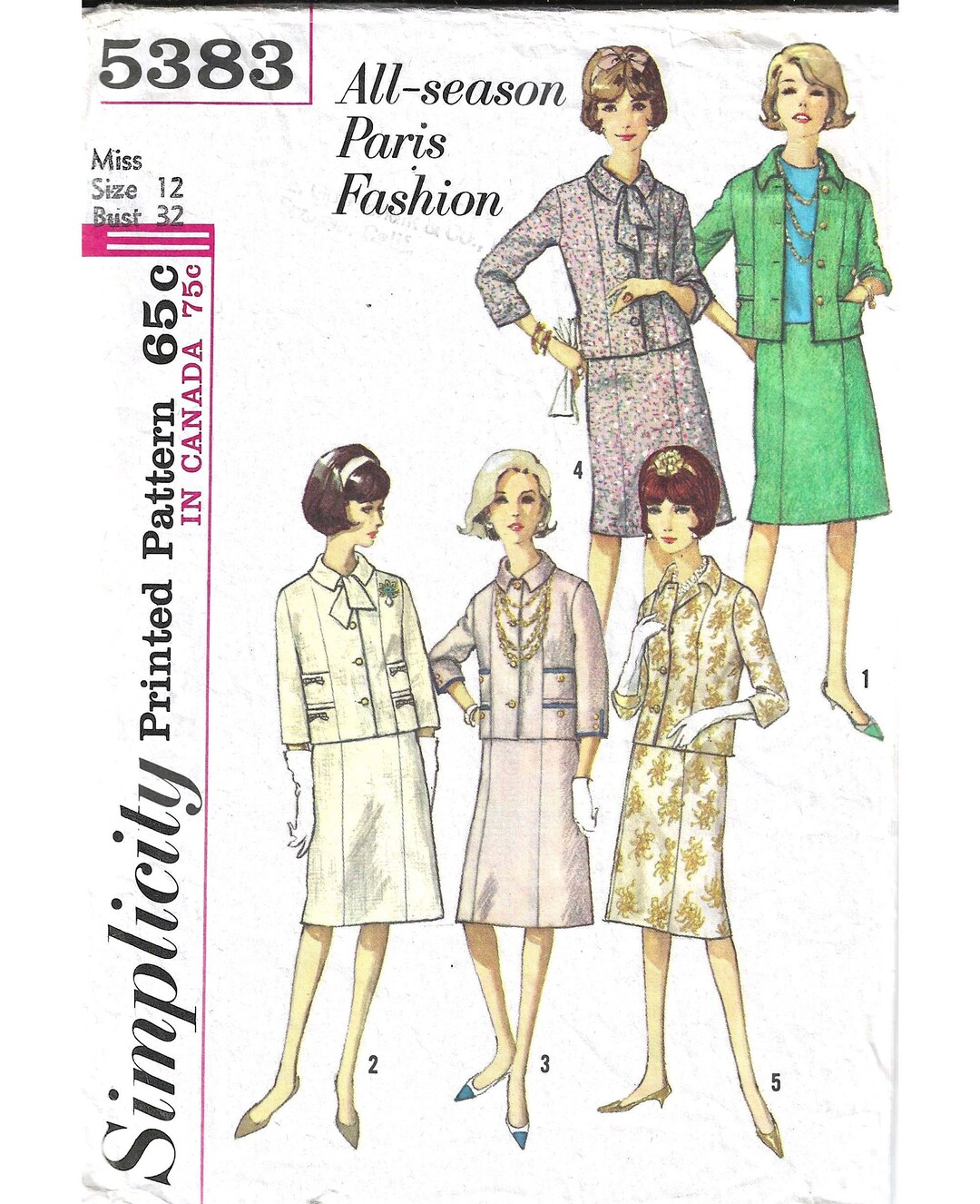 1960's Channel Style Suit Elbow Length Sleeve Jacket With Pocket Detail ...