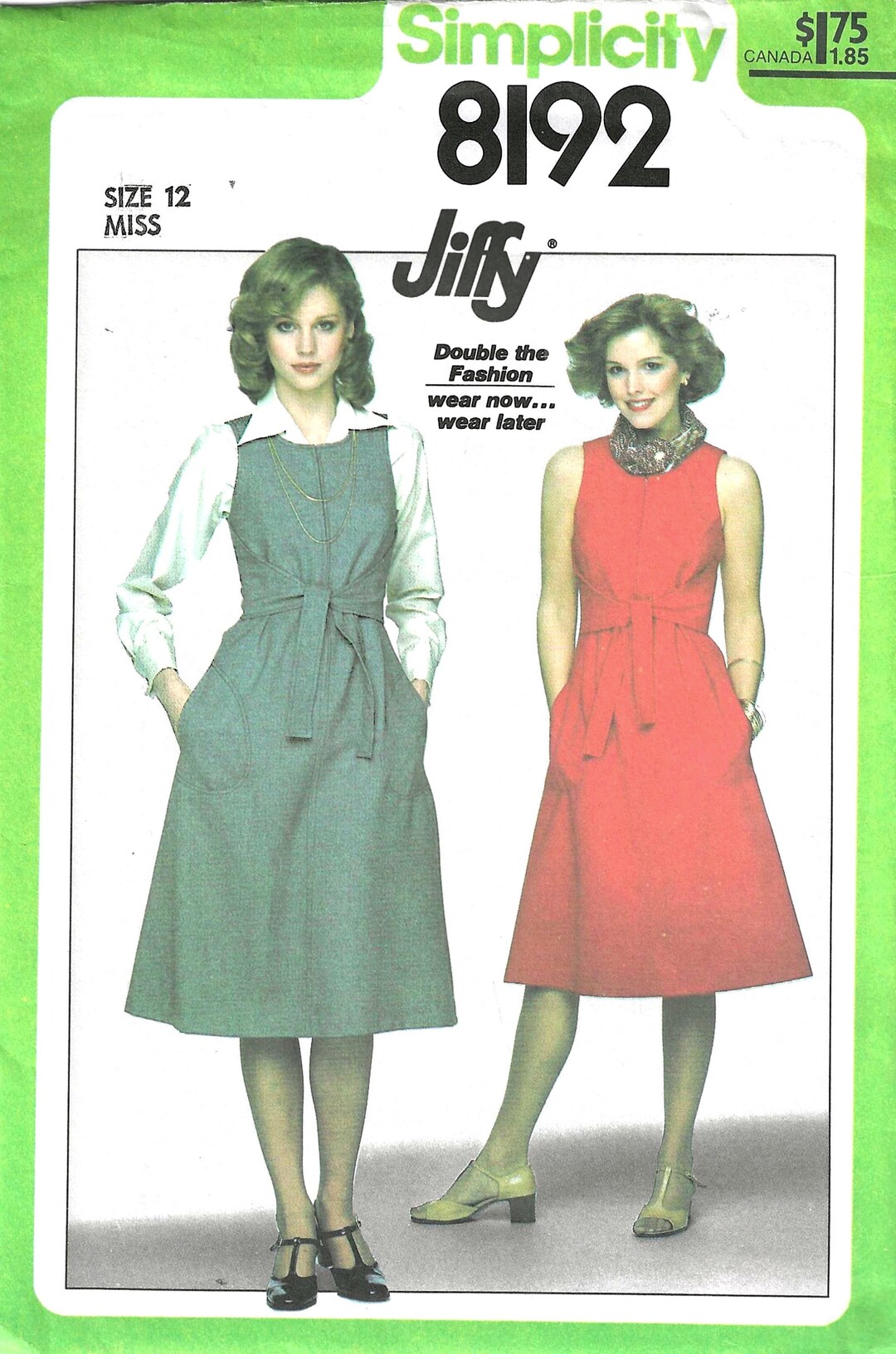 1970's Jiffy Sewing Pattern No. 8192 Day Dress or Jumper Office Dress ...