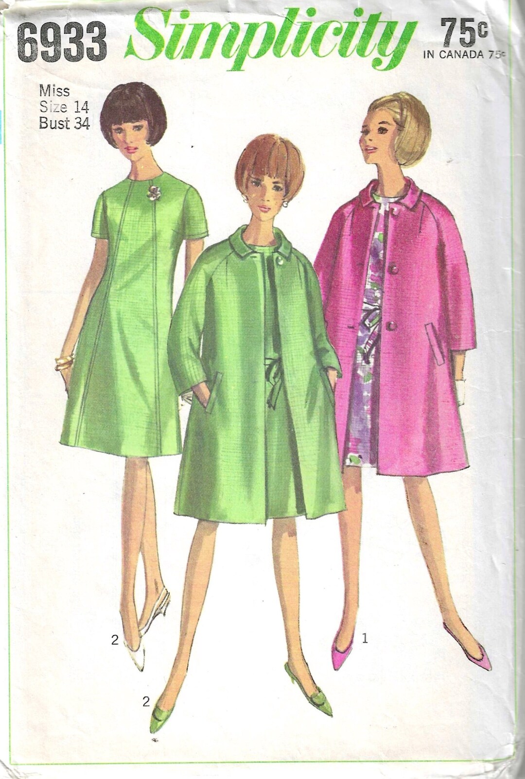 1960's Simplicity 6933 Sewing Pattern Cocktail Party Dress & Coat A ...