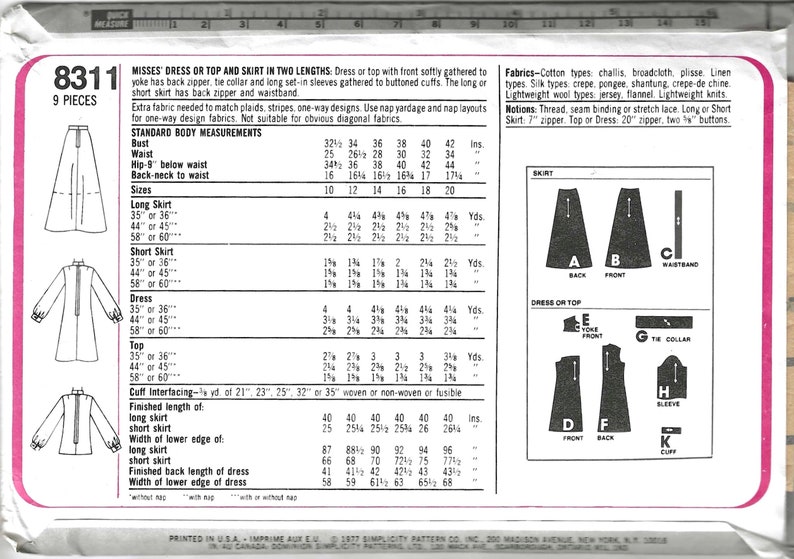 1970's Simplicity 8311 Sewing Pattern Dress or Blouse and - Etsy