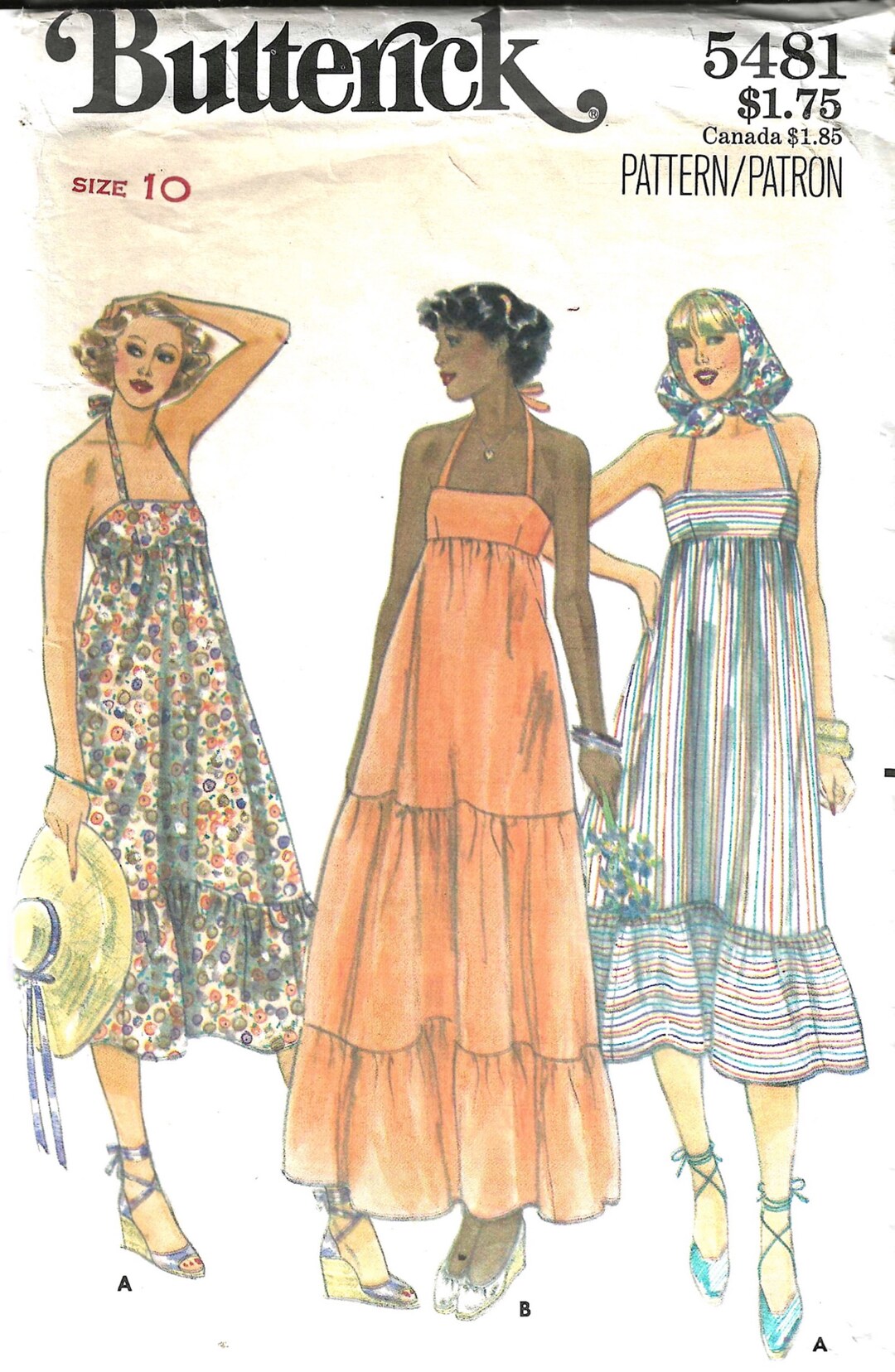 1970's Halter Dress High-waisted With Gathered Flared Skirt in Two or ...