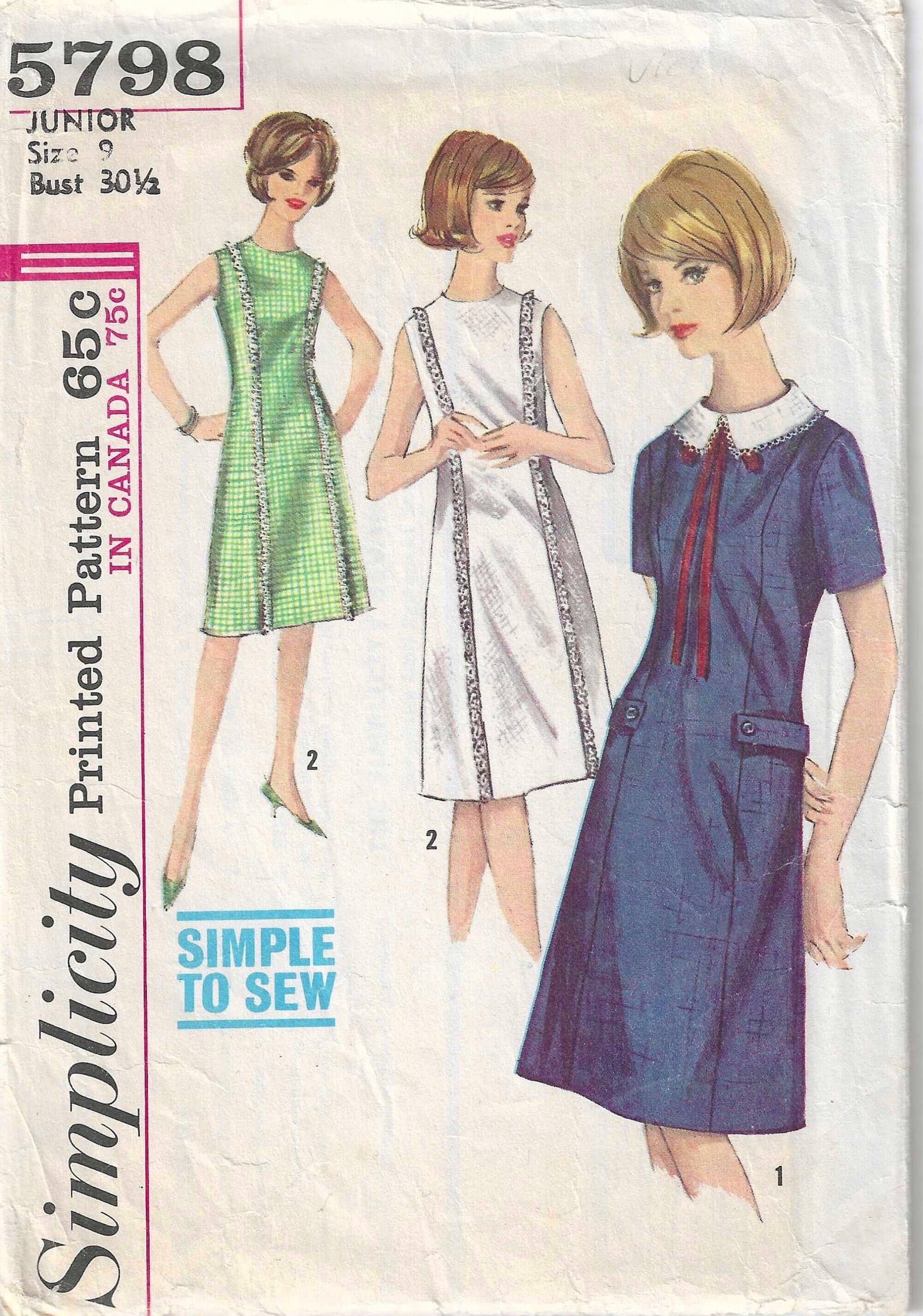 1960's Princess-line Dress With Detachable Collar Simplicity Sewing ...