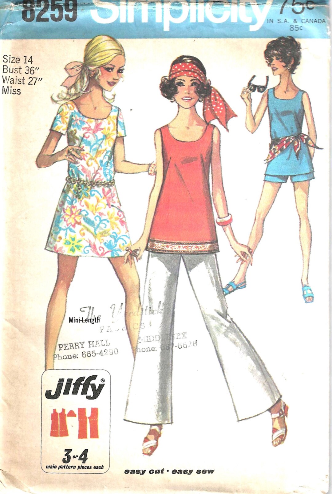 1960's Simplicity Sewing Pattern No. 8259 Boho Mini Dress or Top Bell ...